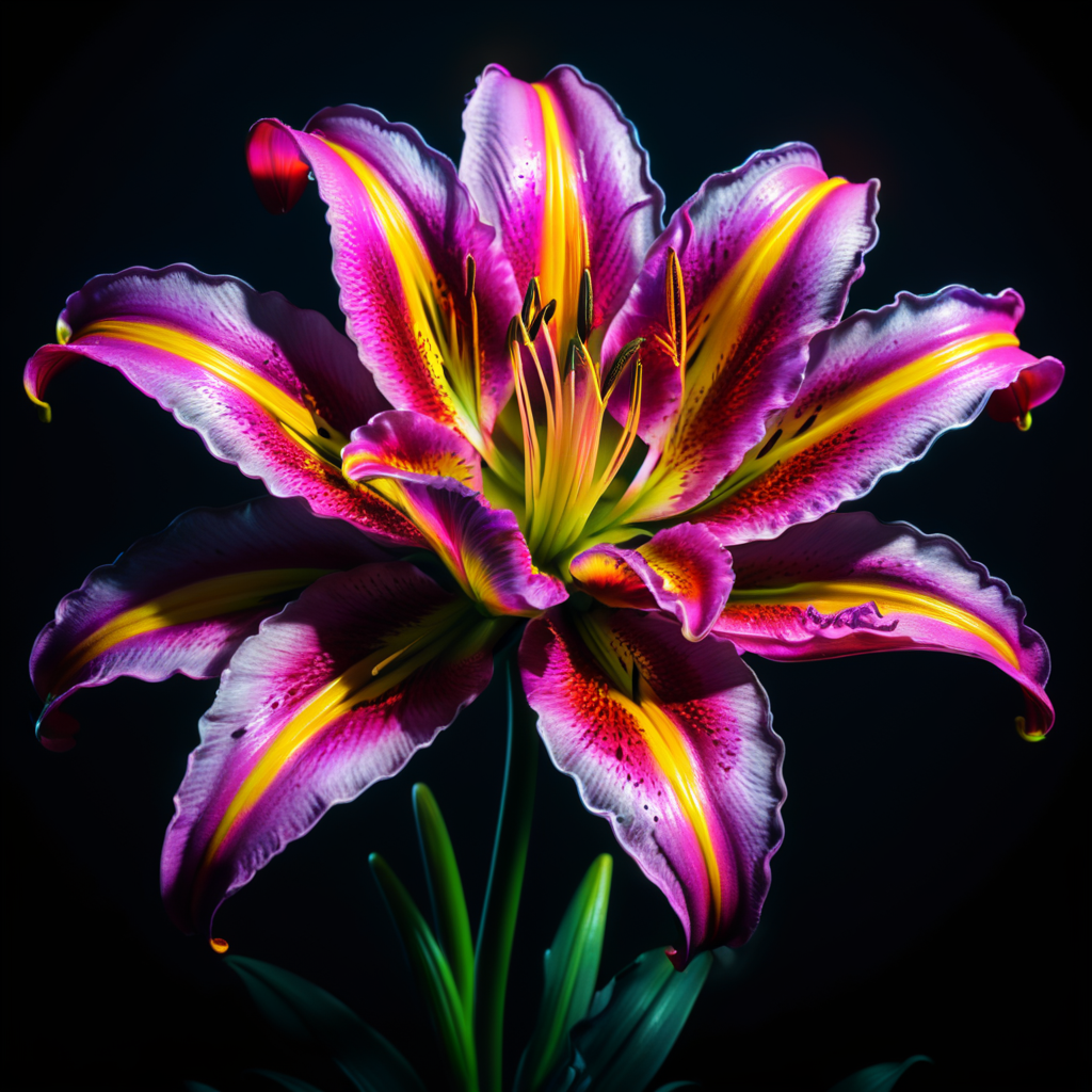 Premium Free ai Images | holographic neon lily with black background