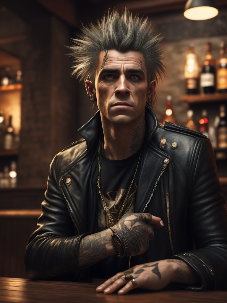 Lumenor AI Image Generation - portrait of punk rocker in bar