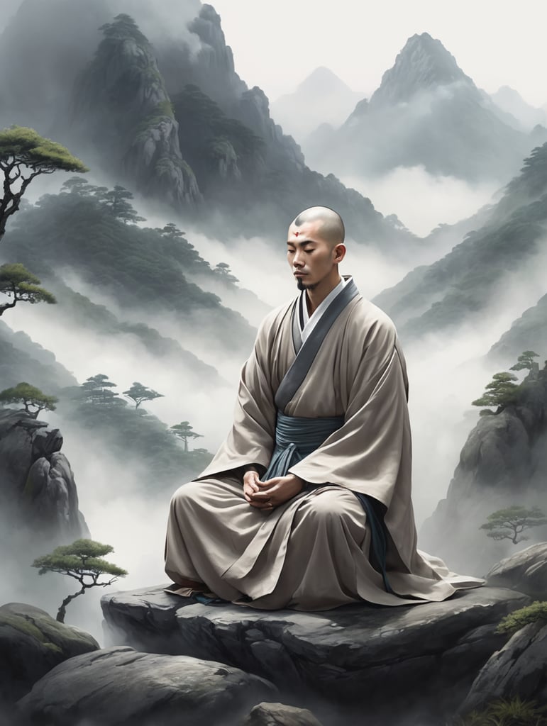 Premium Free ai Images | anime monk meditating in mountains