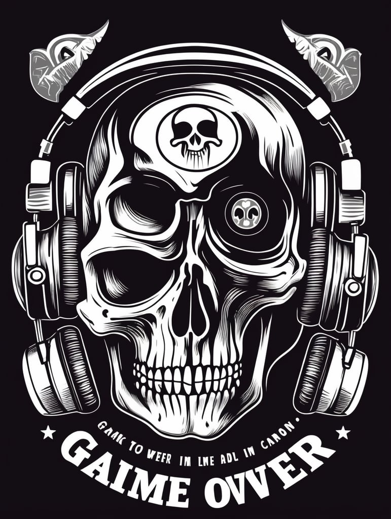Premium Free ai Images | black and white game over skull gaming logo ...