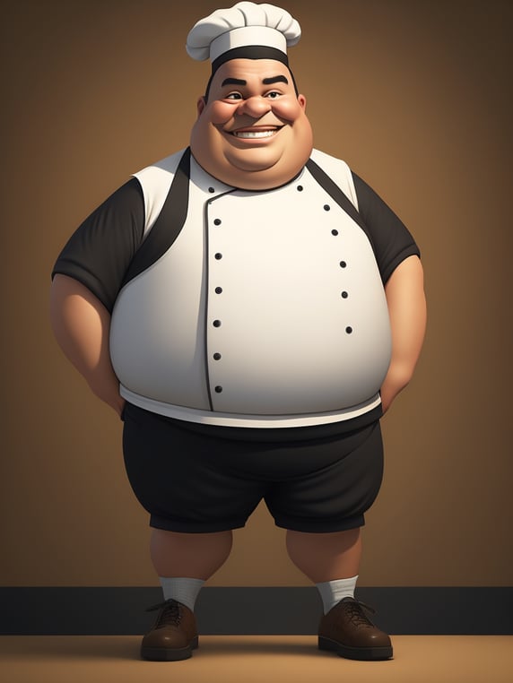 Premium Free ai Images | fat chef cartoon wearing shorts and smiling
