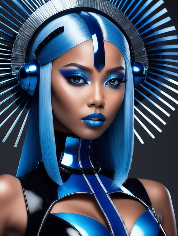 Premium Free ai Images | beautiful blue haired size black female pop ...