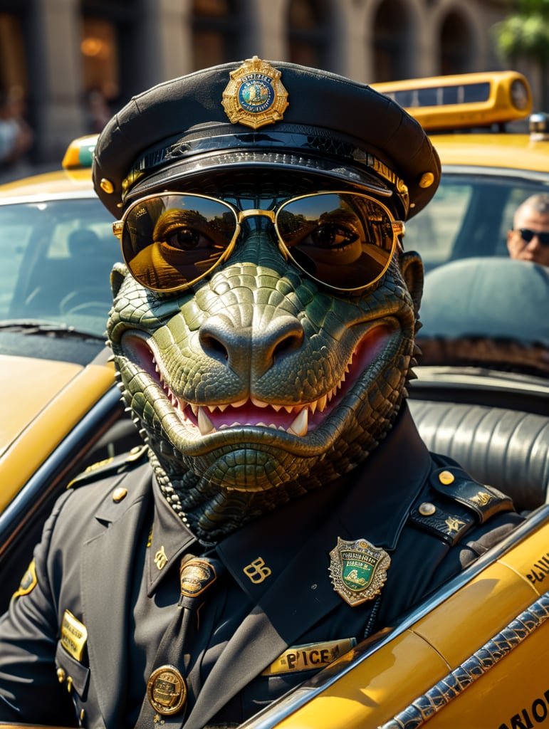 Premium Free ai Images | alligator police officer sitting behind the ...