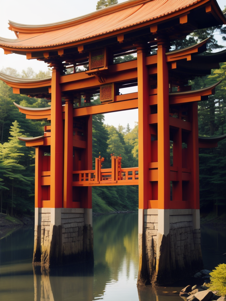 Lumenor AI Image Generation - red torii gate in middle of lake dense ...