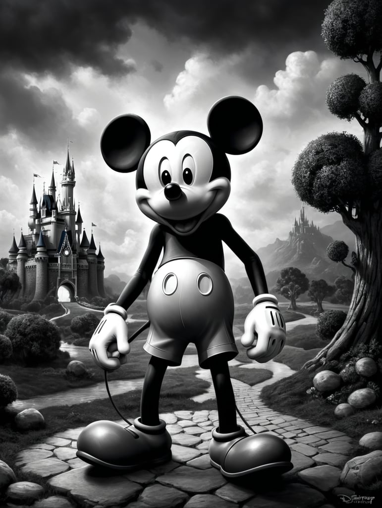 Premium Free ai Images | walt disney mickey mouse version black and white