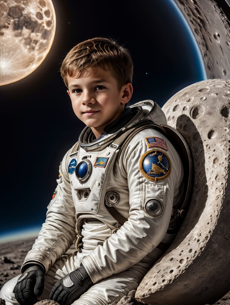 Premium Free ai Images | pre teen boy in space suit sitting on small ...