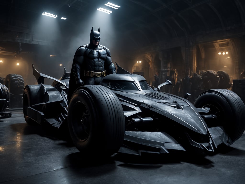 Premium Free ai Images | batman standing on batmobile