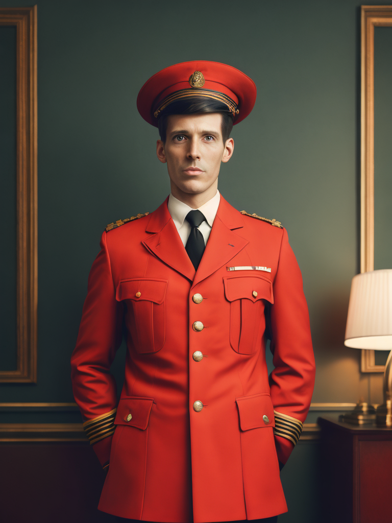 Lumenor AI Image Generation - vintage portrait of hotel porter red ...