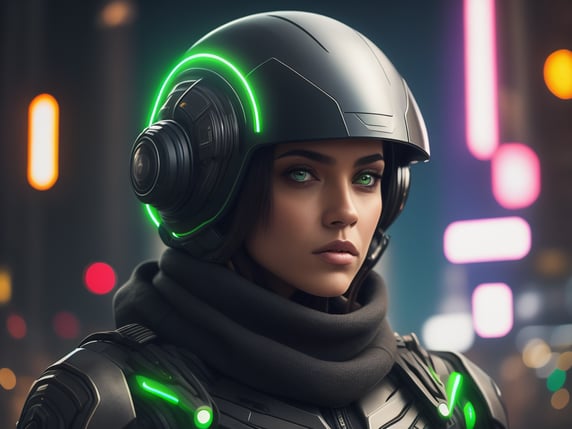 Lumenor AI Image Generation - woman with electronic futuristic helmet ...