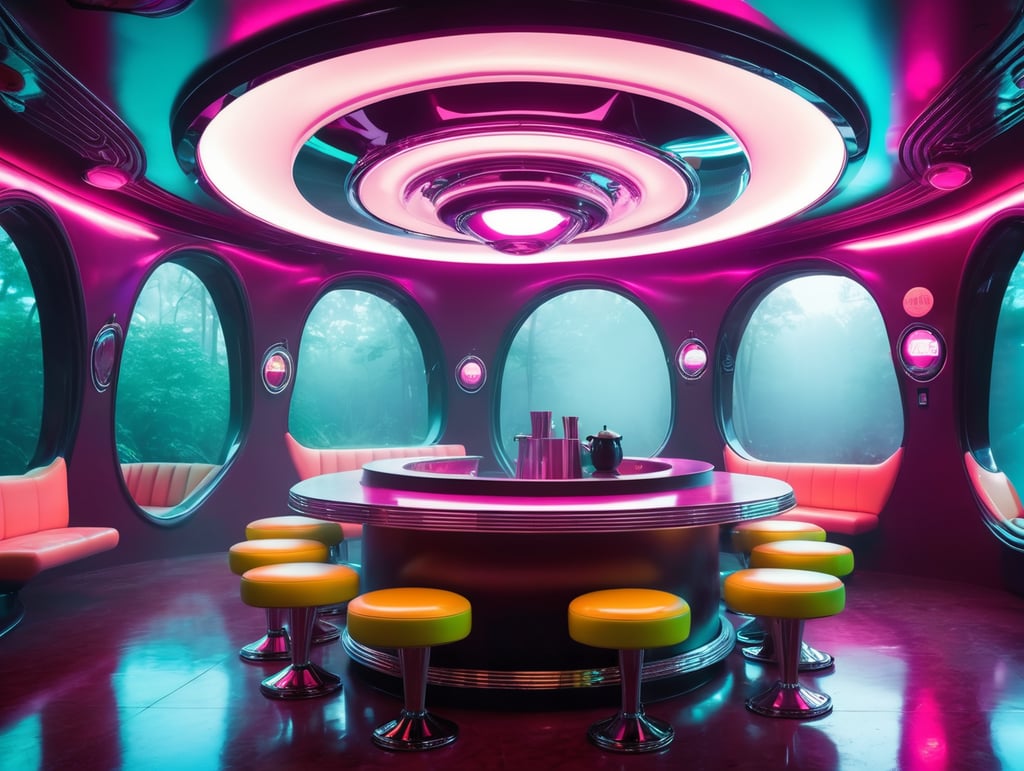 Premium Free ai Images | futuristic interior of ufo cafe alien interior ...