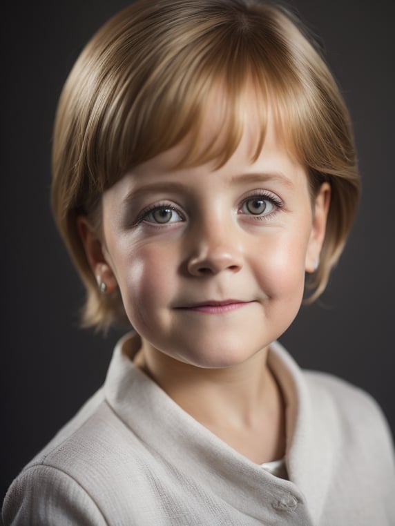 Premium Free ai Images | portrait of angela merkel as kid happy