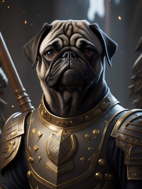 Premium Free ai Images | detailed portrait of pug in armor with long ...