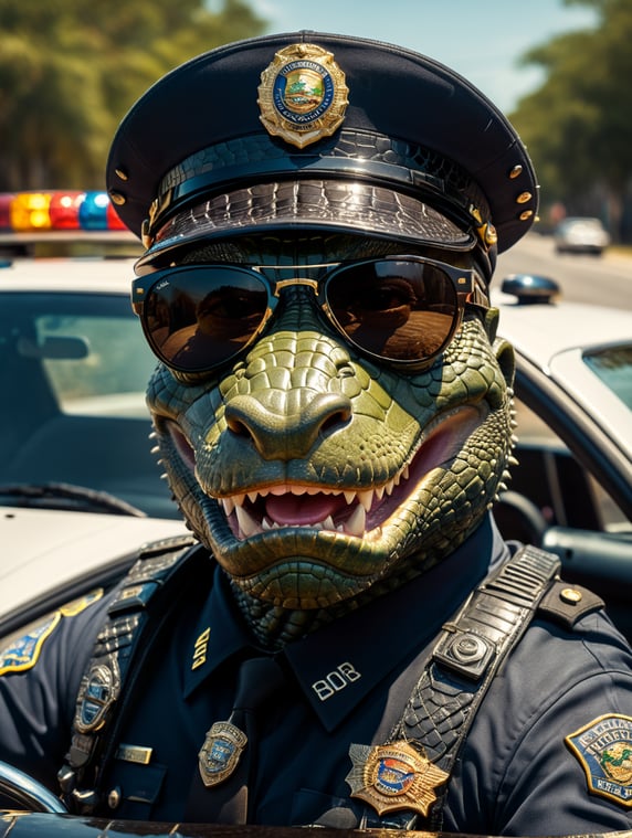 Premium Free ai Images | alligator police officer sitting behind the ...