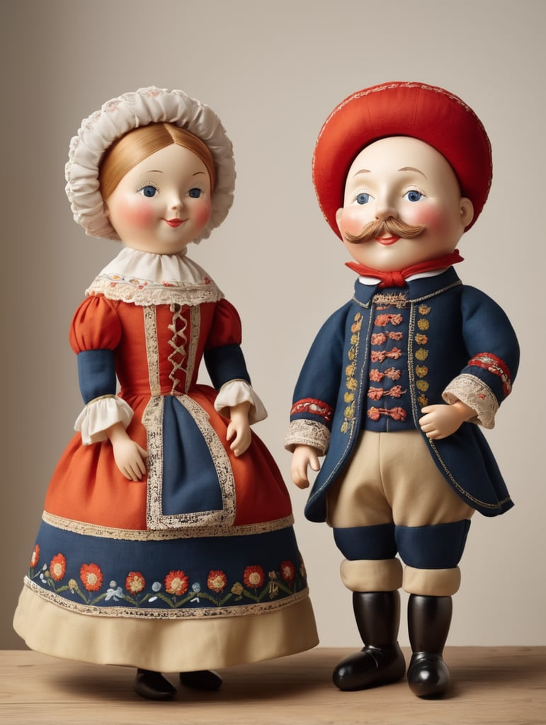Premium Free ai Images | pair of anthropomorphic dolls in the style of ...