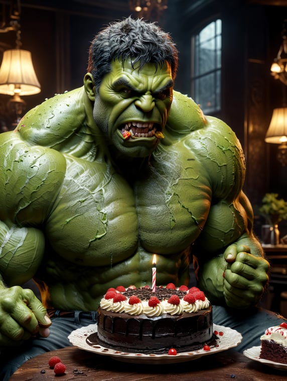 Premium Free ai Images | hulk eating cake