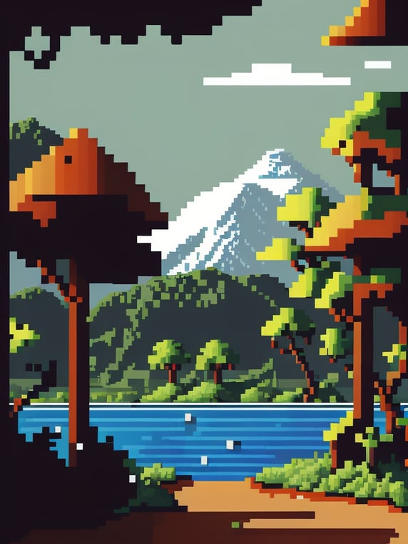 Premium Free ai Images | landscape pixel art big pixels square pixels ...