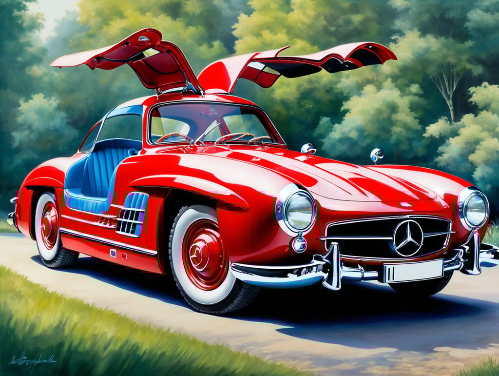 Premium Free ai Images | red mercedes sl gullwing with doors open and ...