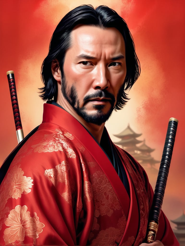 Premium Free ai Images | portrait of keanu reeves as samurai in red ...