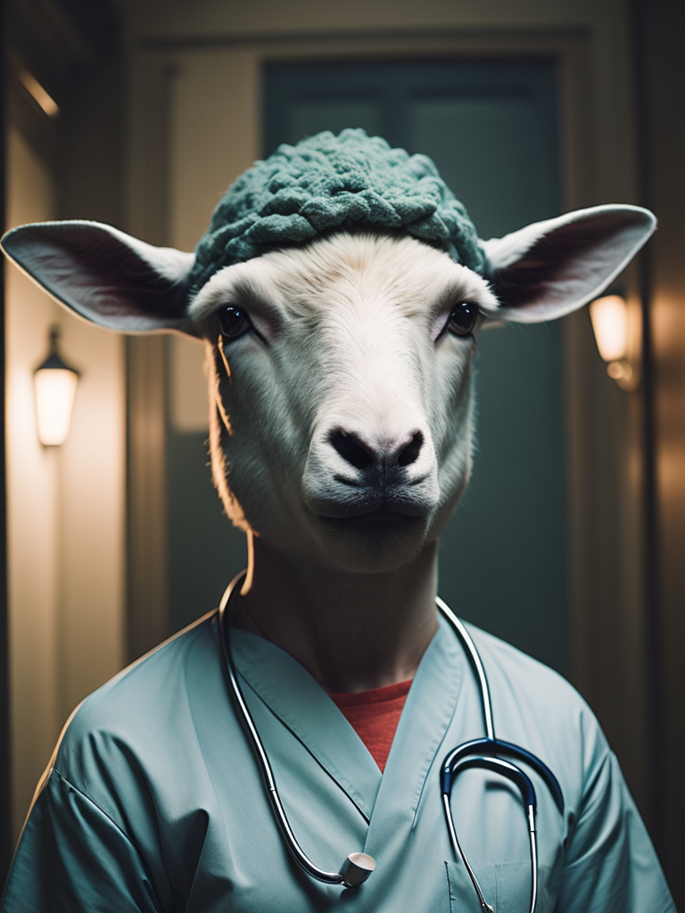 Premium Free ai Images | sheep look like human stylized as nurse in the ...