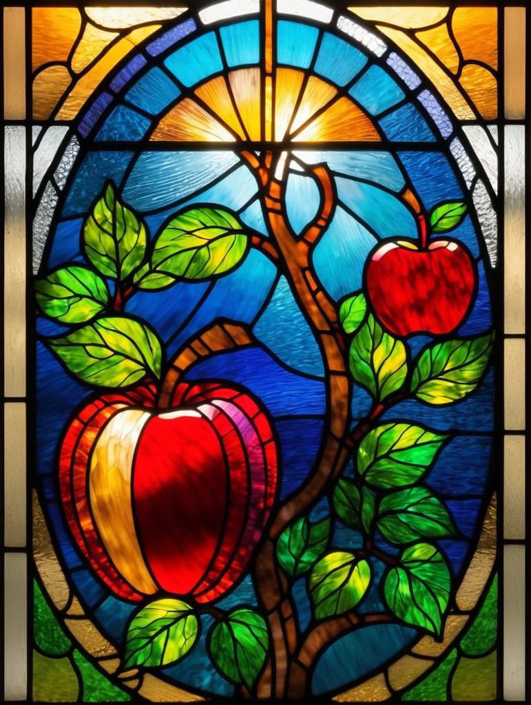 Premium Free ai Images | colorful stained window apple