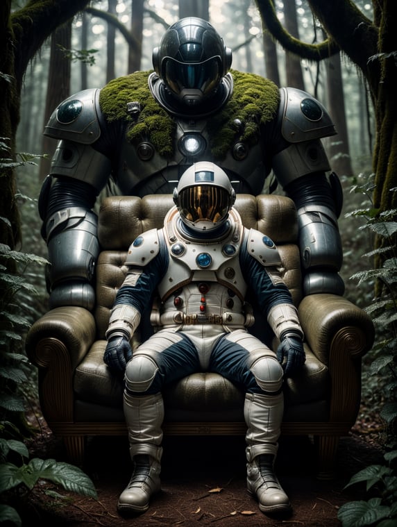 Premium Free ai Images | spaceman sitting on couch in the middle of ...