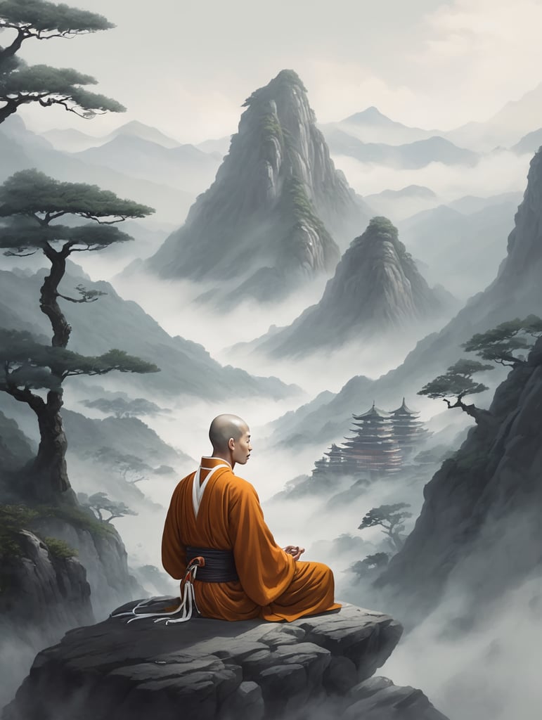 Premium Free ai Images | anime monk meditating in mountains