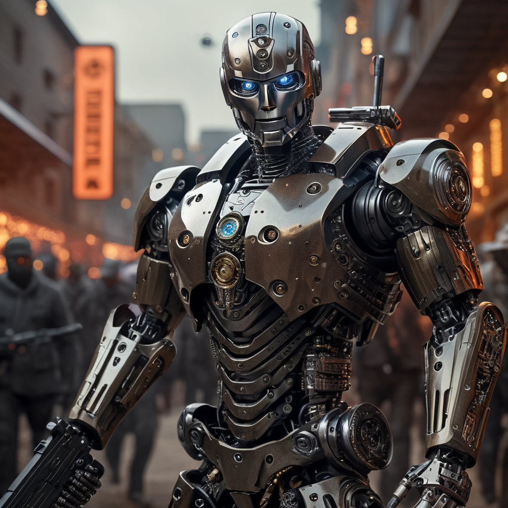 Premium Free ai Images | humanoid robot hacker rifle mafia style ...