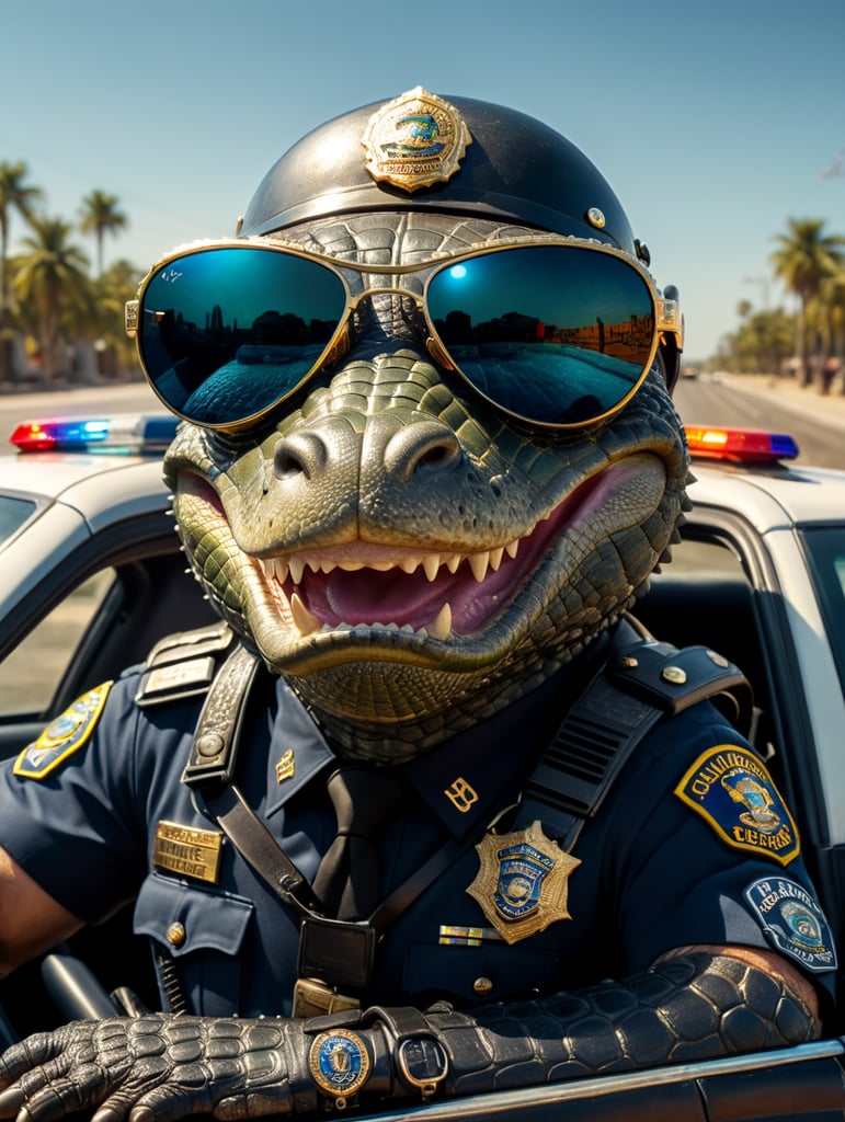 Premium Free ai Images | alligator police officer sitting behind the ...