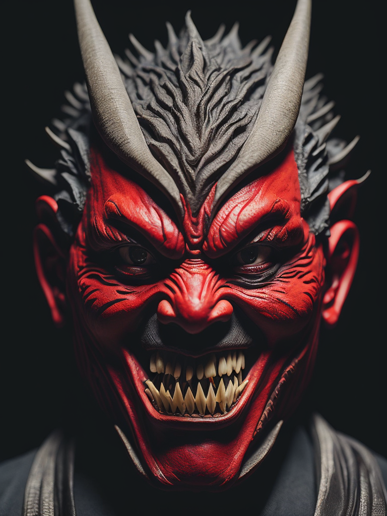 Premium Free ai Images | wooden red japanese demon mask with fangs and ...