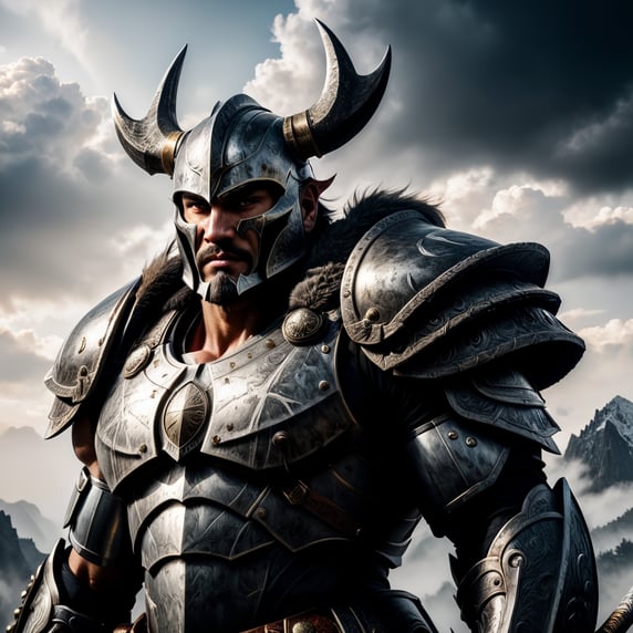 Premium Free ai Images | very strong warrior with big axe in black and ...