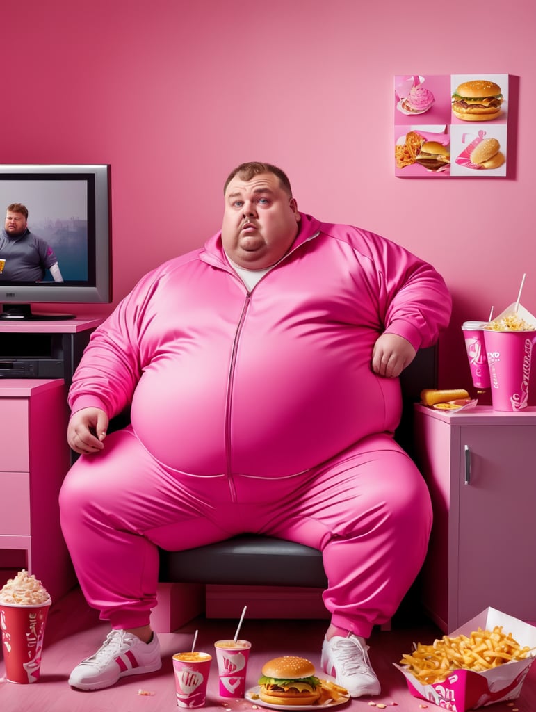 Premium Free ai Images | very fat man in tracksuit eats fast food and ...