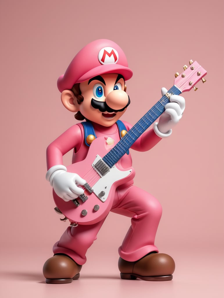 Premium Free ai Images | mario playing pink guitar