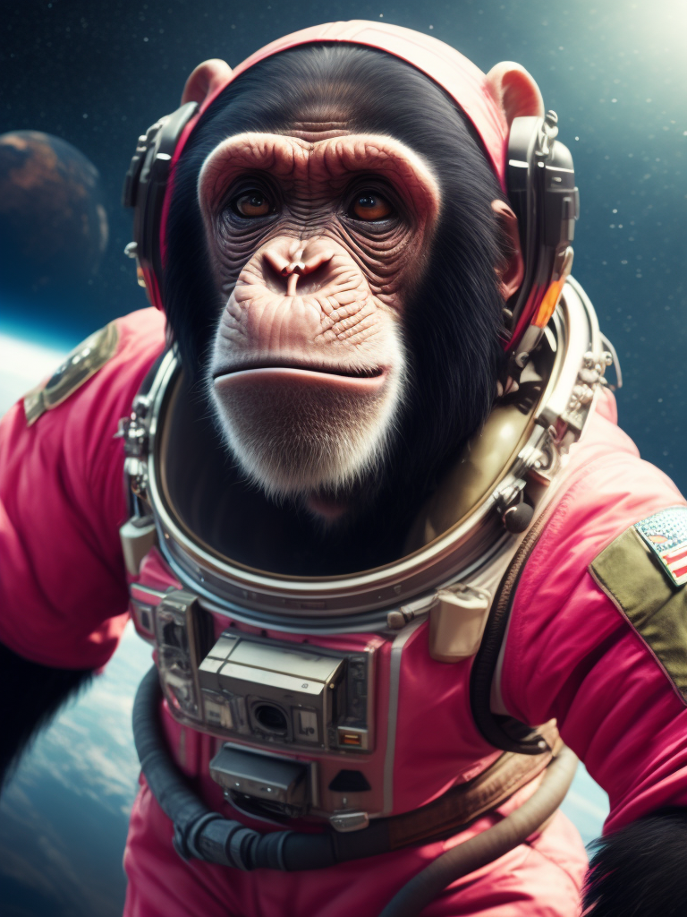 Lumenor AI Image Generation - chimpanzee going to space wearing pink ...