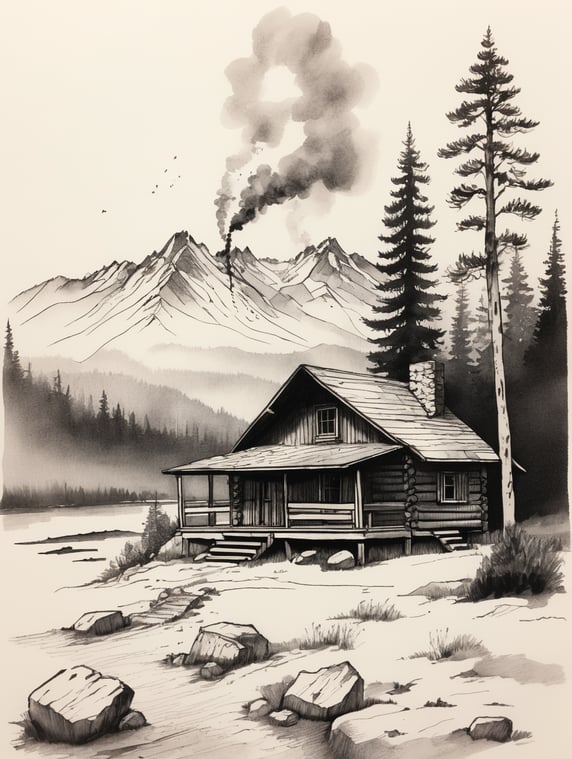 Premium Free ai Images | easy minimal pen and ink drawing of wooden ...