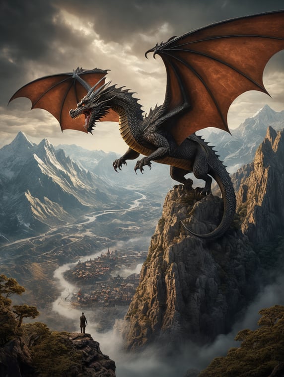 Premium Free ai Images | paper cut dragon flying over mountain