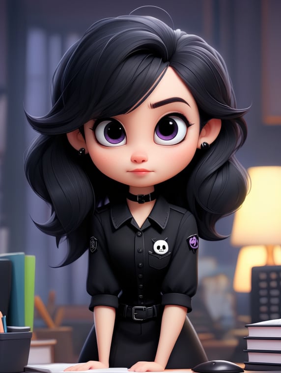 Premium Free ai Images | chibi office bat worker cute goth clothes