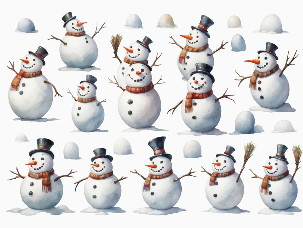 Premium Free ai Images | snowman different angles and expressions full ...