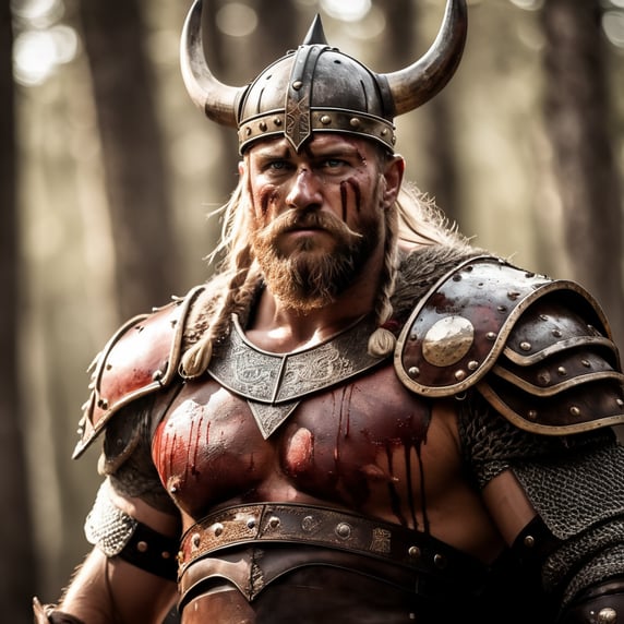 Premium Free ai Images | hyper realistic blood stained viking warrior king