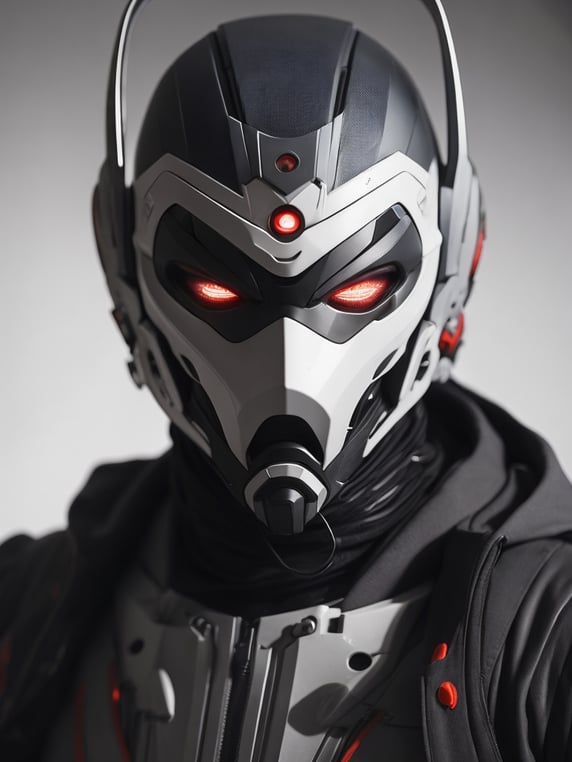 Premium Free ai Images | an android wear mask that is white with red ...