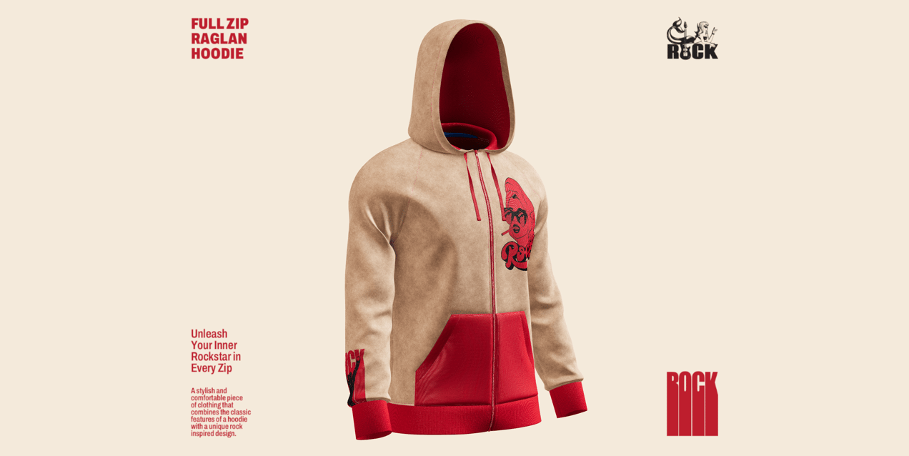Full-Zip Raglan Hoodie. 3D model. ProVisual.