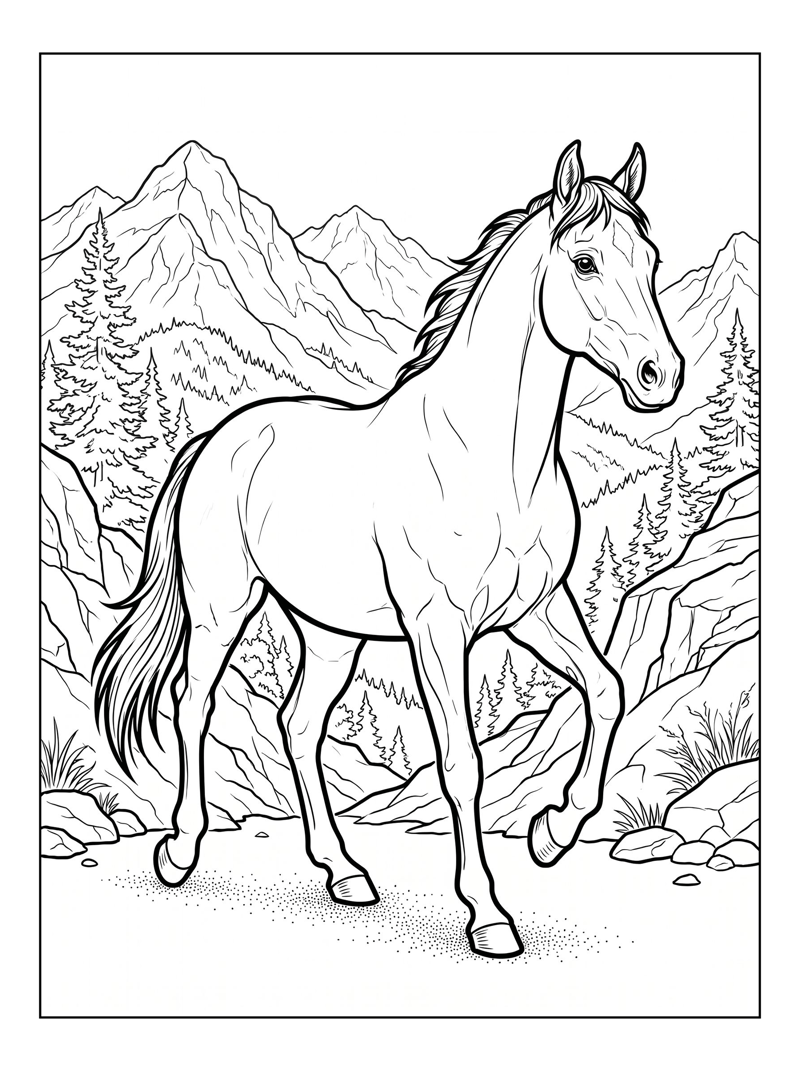 Clydesdale Horse Trotting In Grassy Paddock Coloring Page - PaperPause