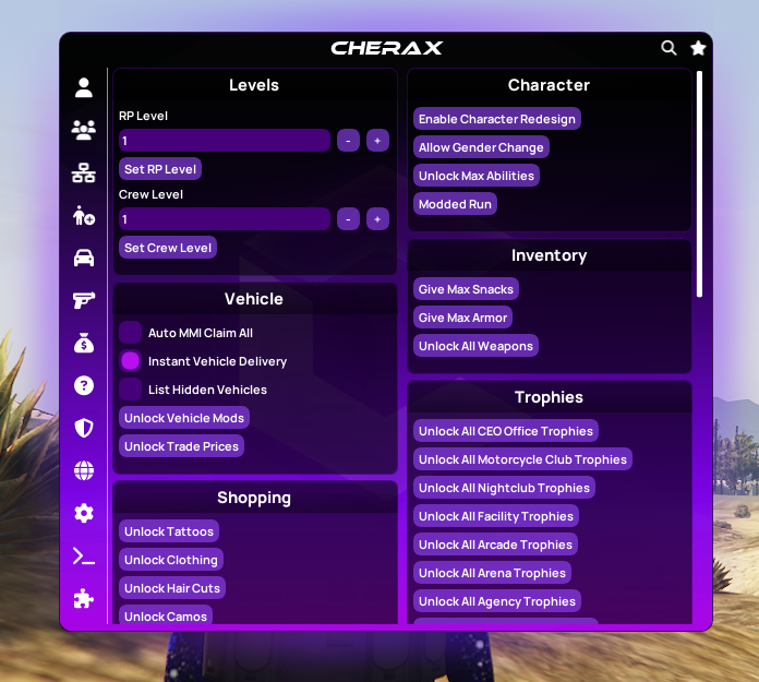 Cherax Menu + Support