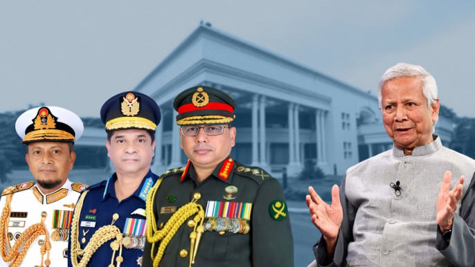 Chiefs of three services meet with CA Yunus