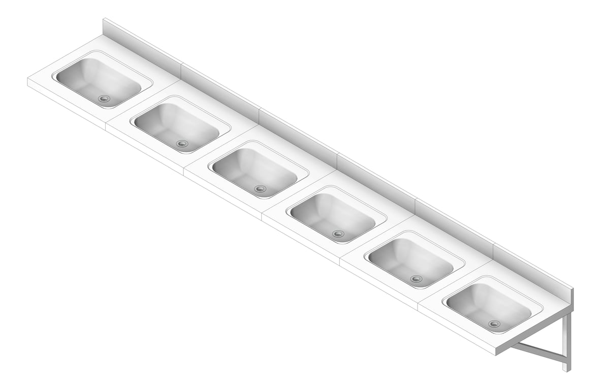 Basin WallHung Britex MultiBasin SixStations - BIMcontent.com
