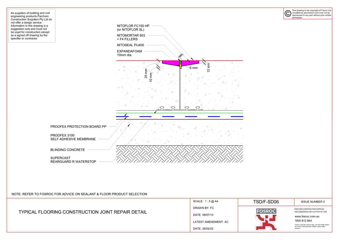 TSD-F-SD06 - TYPICAL FLOORING CONSTRUCTION JOINT REPAIR DETAIL ...