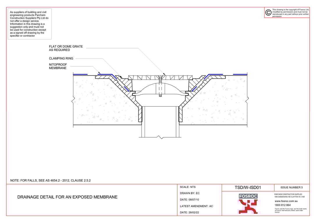 TSD-W-ISD01 - DRAINAGE DETAIL FOR AN EXPOSED MEMBRANE - BIMcontent.com