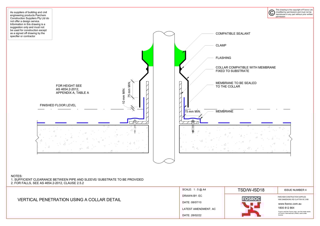 TSD-W-ISD18 - VERTICAL PENETRATION USING A COLLAR DETAIL - BIMcontent.com