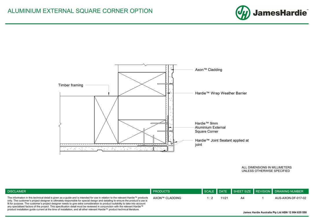 AUS-AXON-DF-017-02 - ALUMINIUM EXTERNAL SQUARE CORNER OPTION ...