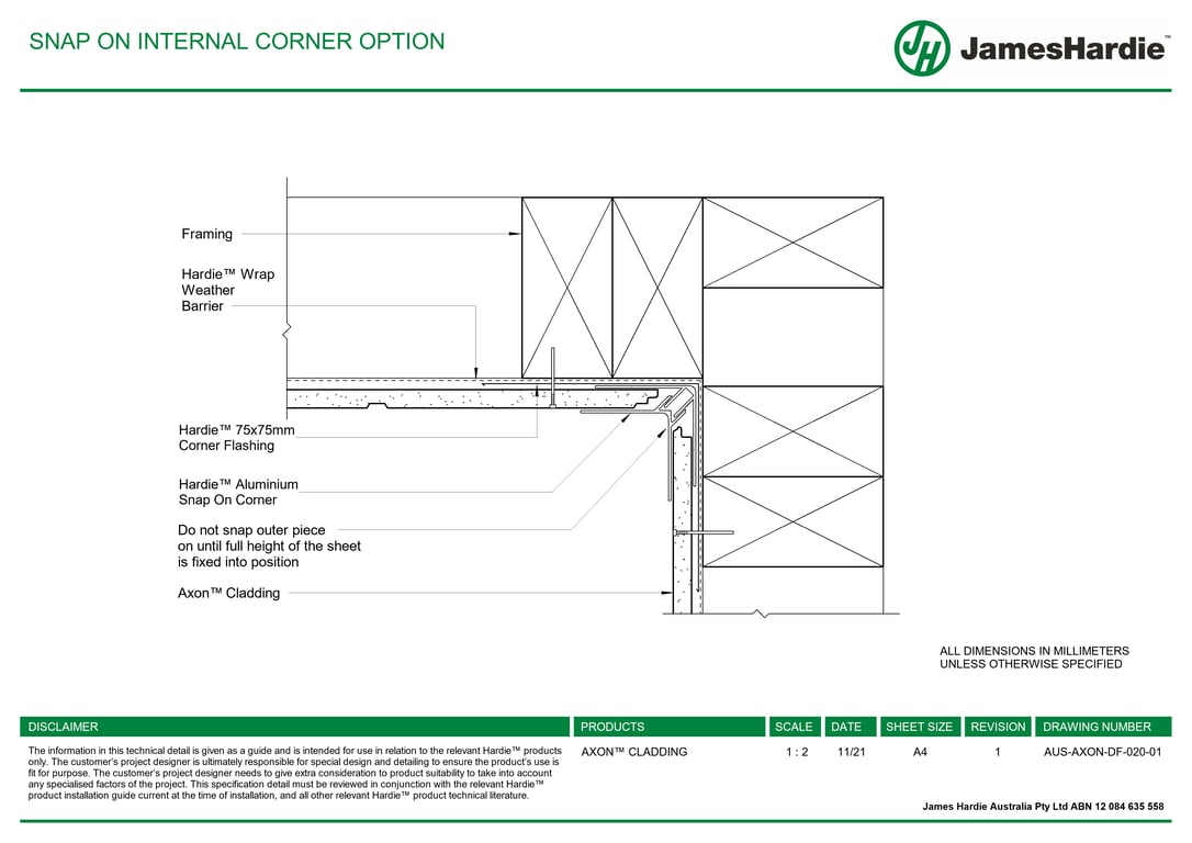 AUS-AXON-DF-020-01 - SNAP ON INTERNAL CORNER OPTION - BIMcontent.com