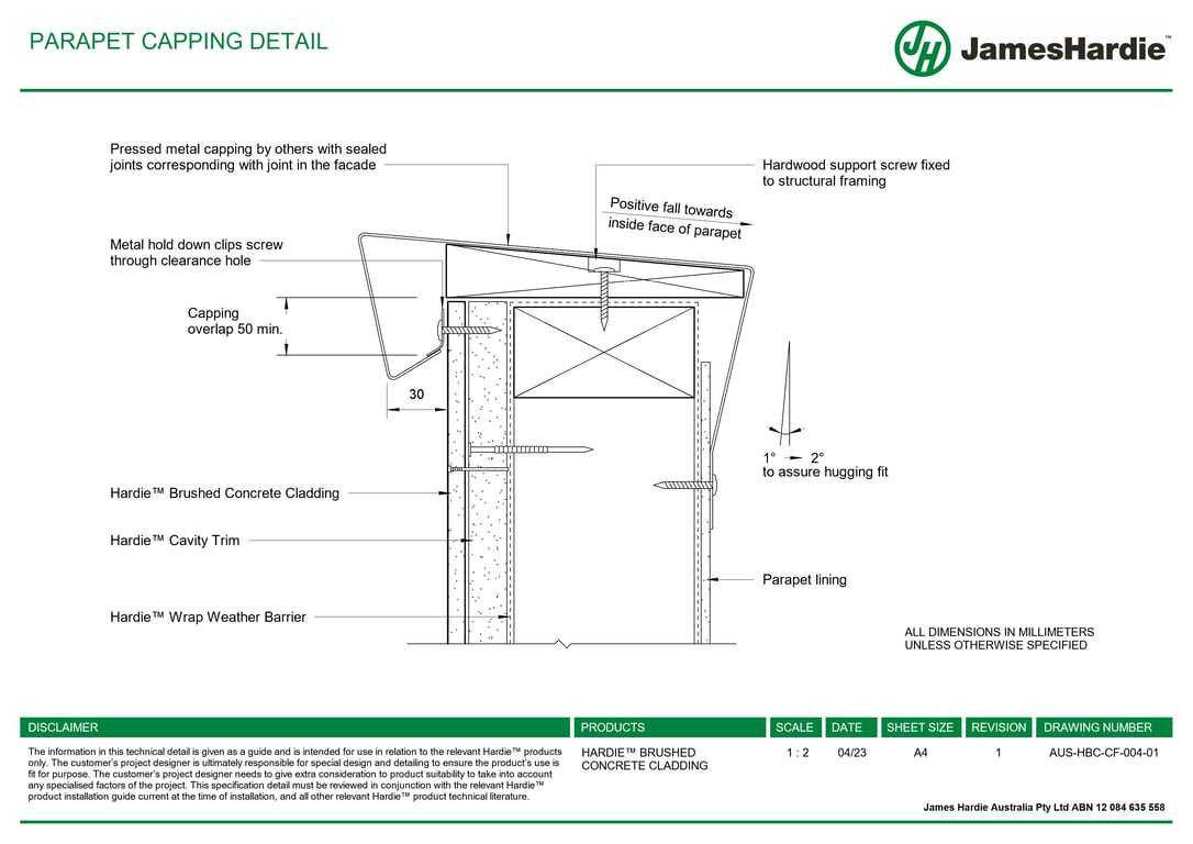 AUS-HBC-CF-004-01 - PARAPET CAPPING DETAIL - BIMcontent.com